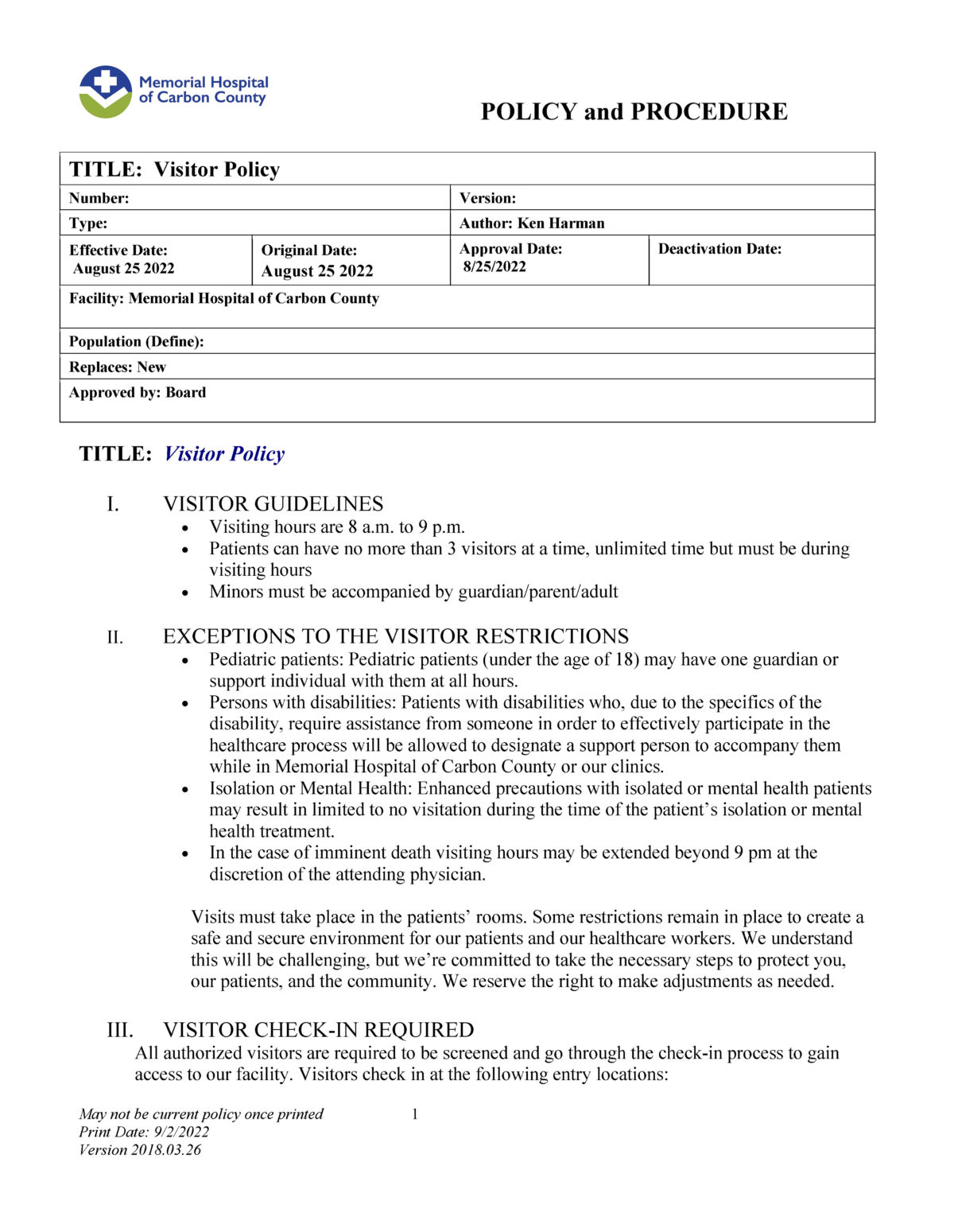 Visitor Information - Memorial Hospital of Carbon County