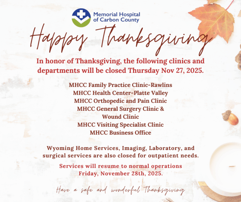 Thanksgiving Day Schedule - Memorial Hospital of Carbon County